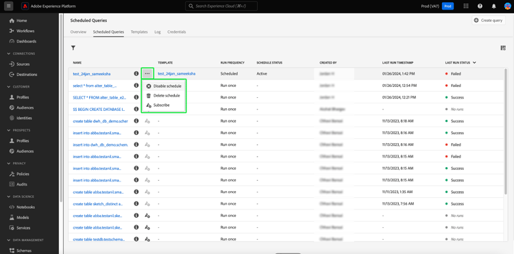Monitor Scheduled Queries Adobe Experience Platform 