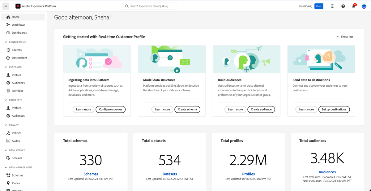 Real-Time Customer Data Platform Home Page and Dashboards | Adobe Real-Time Customer Data Platform