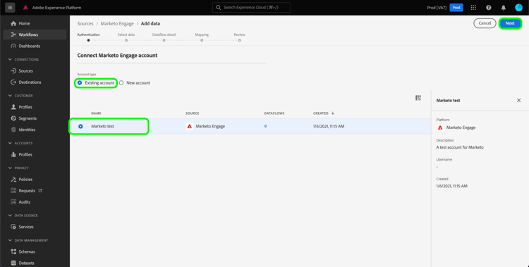 Create a Marketo Engage Source Connection and Dataflow in the UI | Adobe Experience Platform