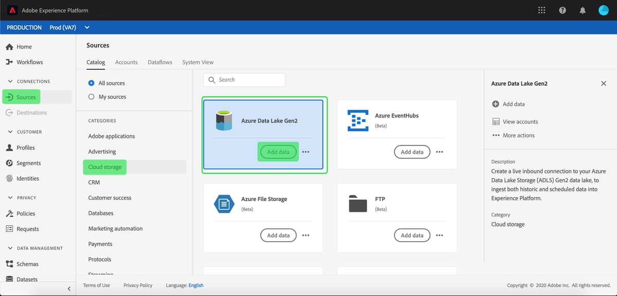 Create an Azure Data Lake Storage Gen2 Source Connection in the UI ...