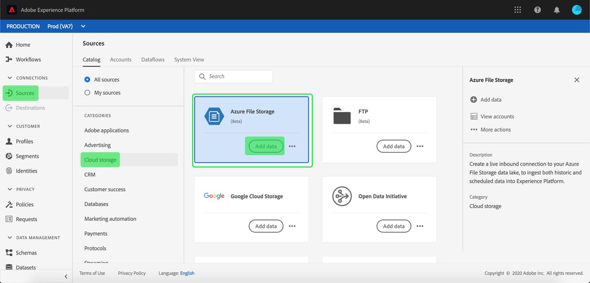 Create An Azure File Storage Source Connection In The Ui Adobe