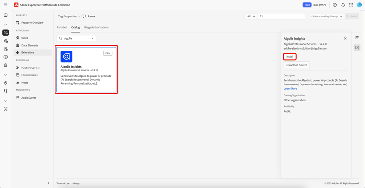 Algolia Tags Extension Overview | Adobe Data Collection