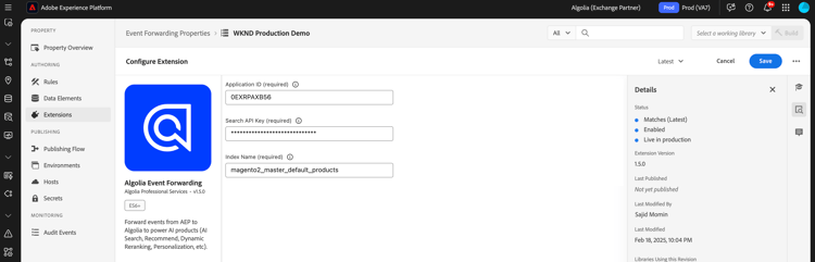 Algolia Event Forwarding Extension Overview | Adobe Data Collection