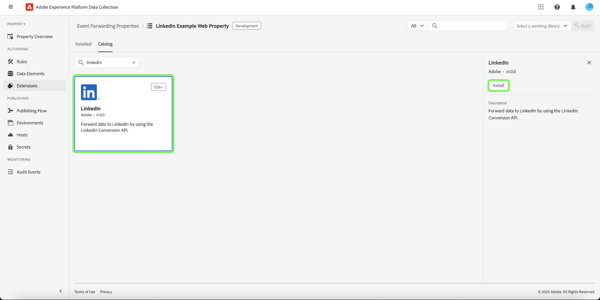 Linkedin Conversions API event forwarding extension | Adobe Data Collection