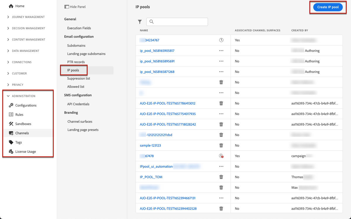 Create IP pools | Adobe Journey Optimizer