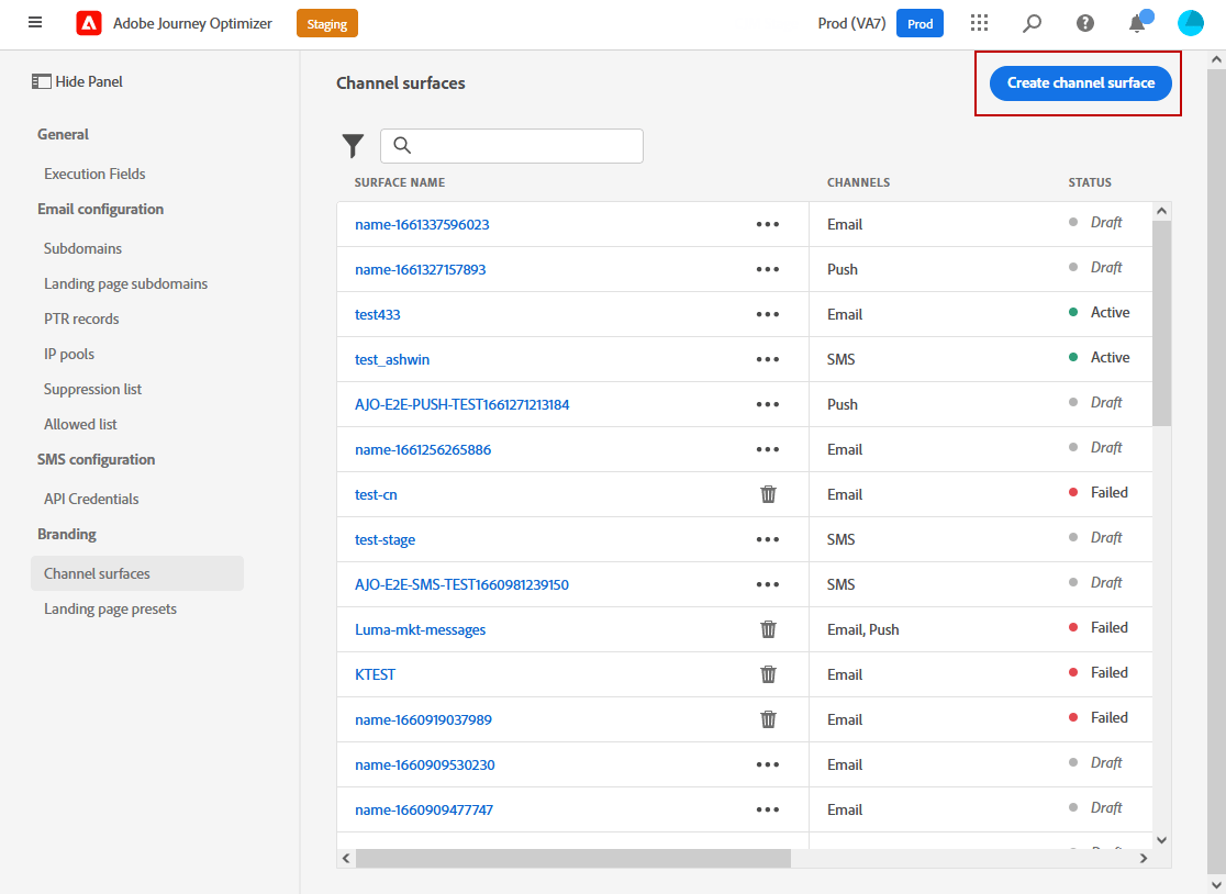Set up channel surfaces | Adobe Journey Optimizer