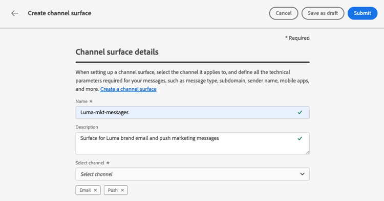Set up channel surfaces | Adobe Journey Optimizer