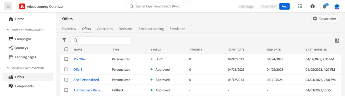 Offer Library User interface | Adobe Journey Optimizer