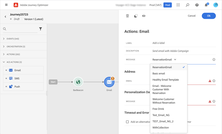 Adobe Campaign Standard actions | Adobe Journey Optimizer