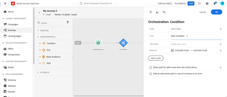 Condition activity | Adobe Journey Optimizer