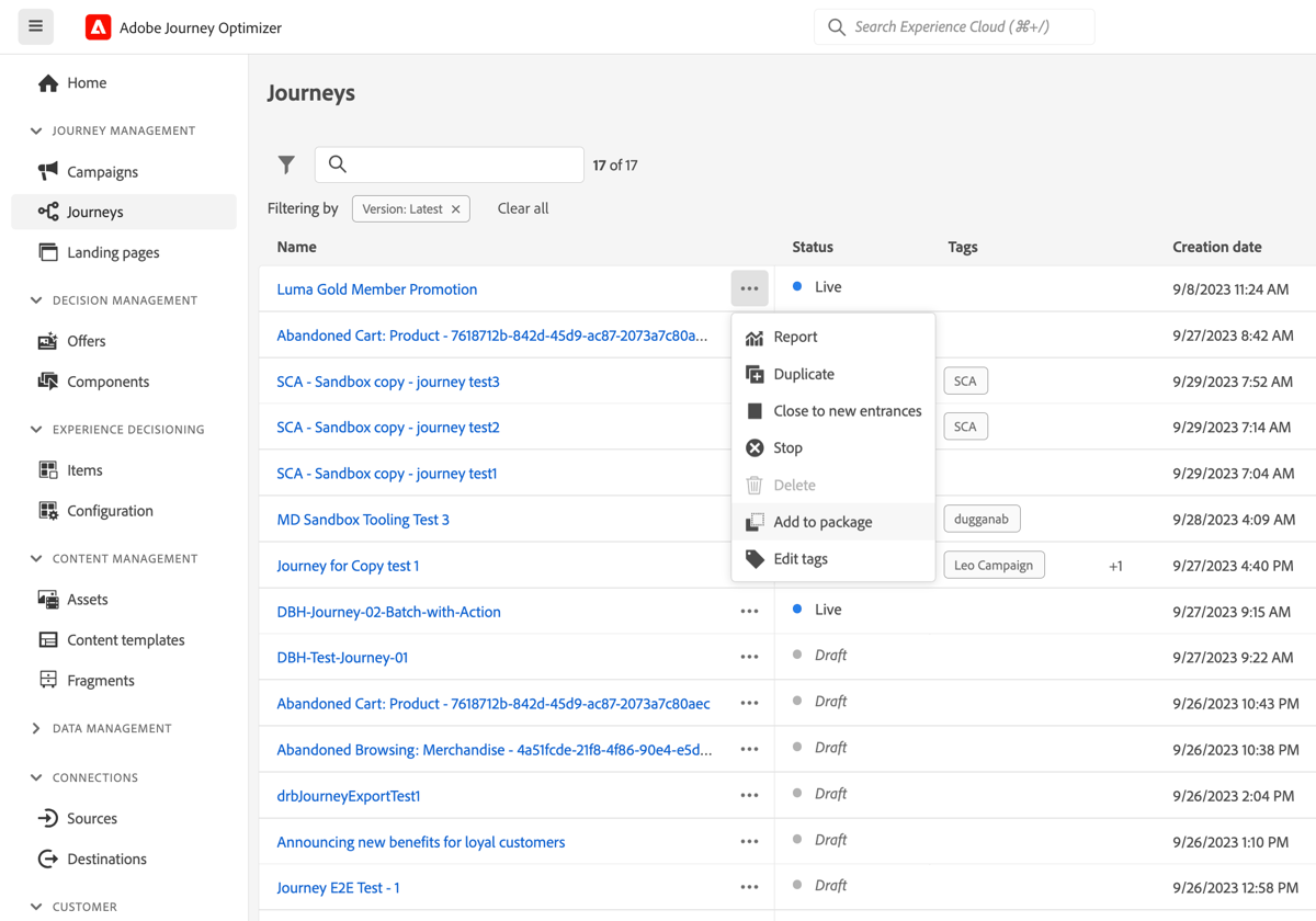Copy a journey to another sandbox | Adobe Journey Optimizer