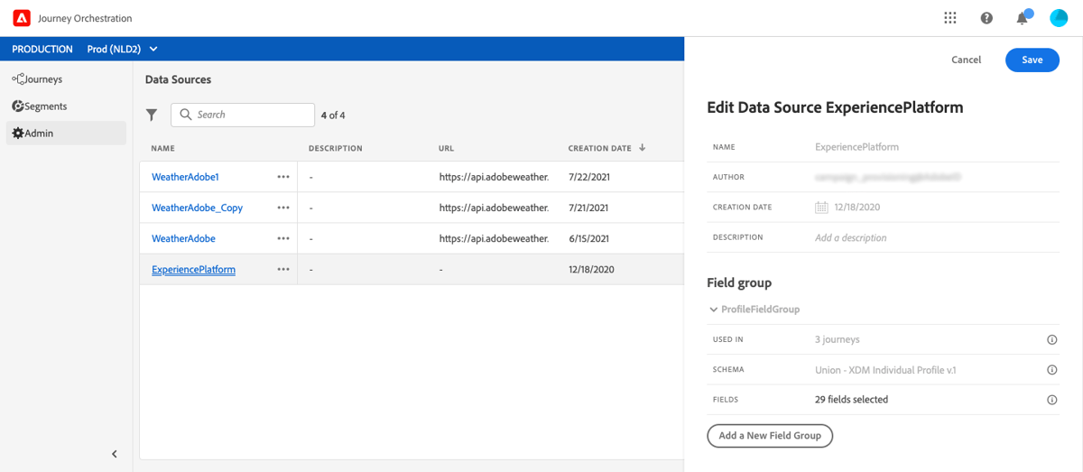 Adobe Experience Platform data source | Adobe Journey Orchestration