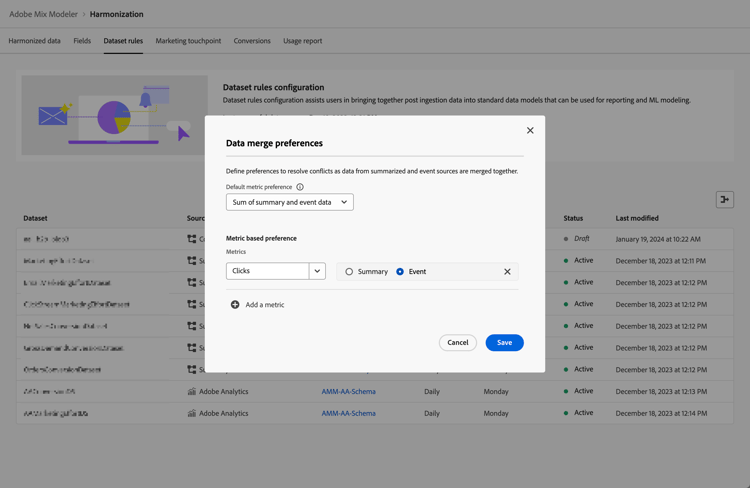 Dataset rules | Adobe Mix Modeler