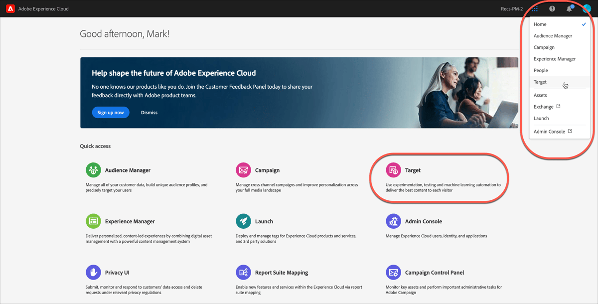 How Do I Access Target From the Adobe Experience Cloud? | Adobe Target