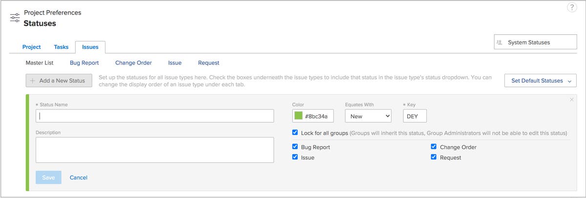 Create An Issue Status Adobe Workfront