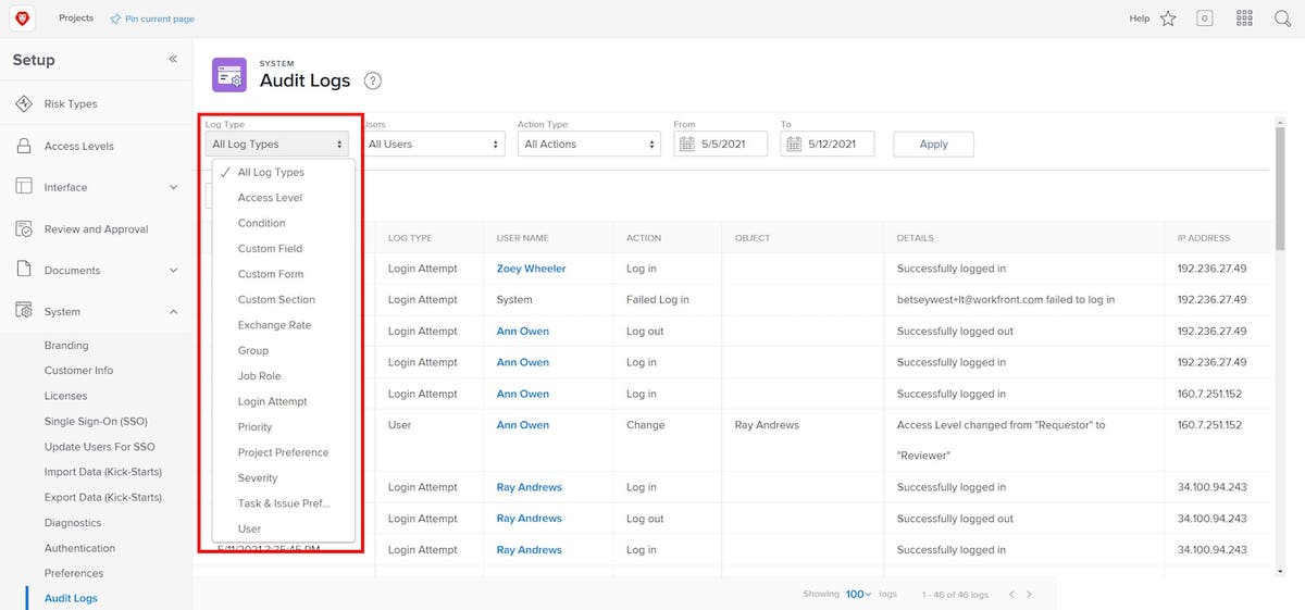 Understand the System Audit Log | Adobe Workfront