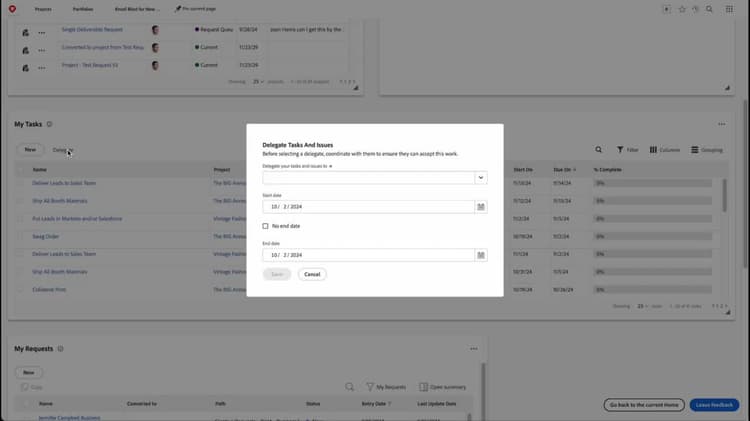 Delegate tasks, issues, and approvals | Adobe Workfront
