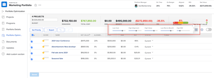 Use the Portfolio Optimizer to prioritize and manage work | Adobe Workfront