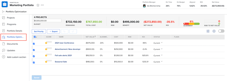 Use the Portfolio Optimizer to prioritize and manage work | Adobe Workfront