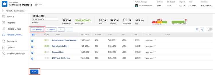 Use the Portfolio Optimizer to prioritize and manage work | Adobe Workfront