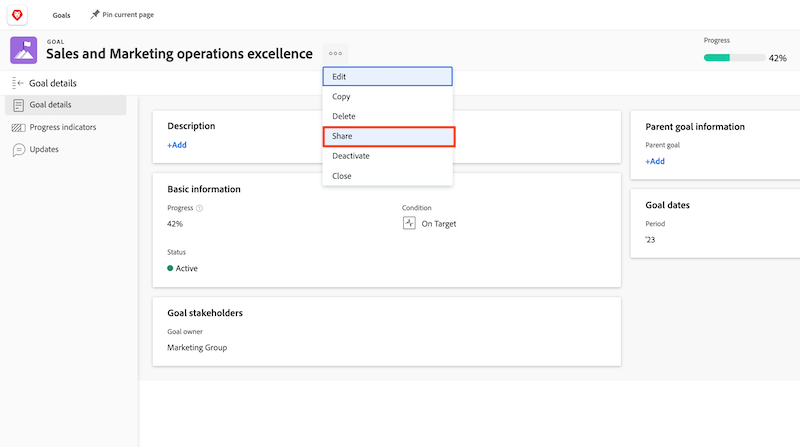 Communicate goal status | Adobe Workfront