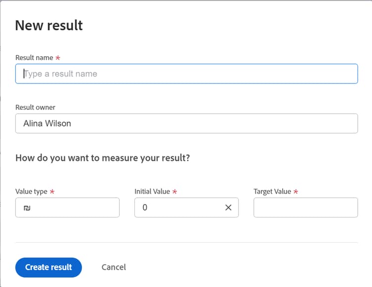 Add results to goals in Adobe Workfront Goals | Adobe Workfront