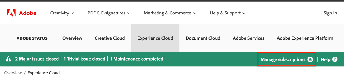 The Adobe Workfront Status site | Adobe Workfront
