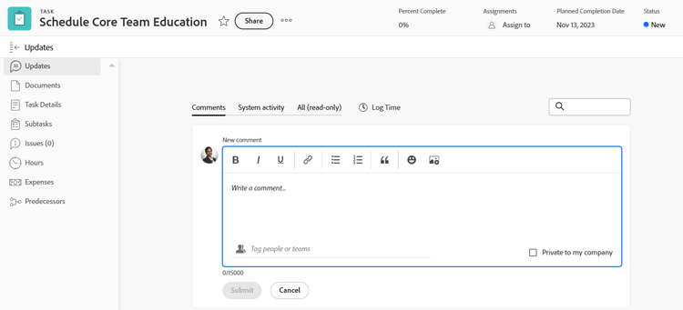 Updates Section Overview | Adobe Workfront