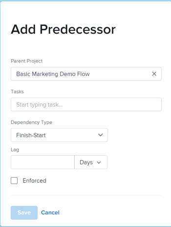 Create a predecessor relationship using the Predecessors area | Adobe ...