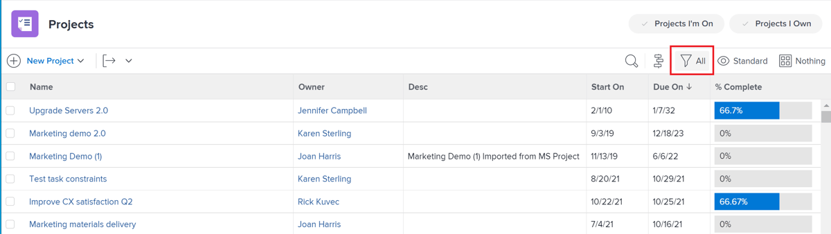 Reporting elements: filters, views, and groupings | Adobe Workfront