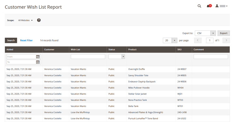 Informes del cliente | Adobe Commerce