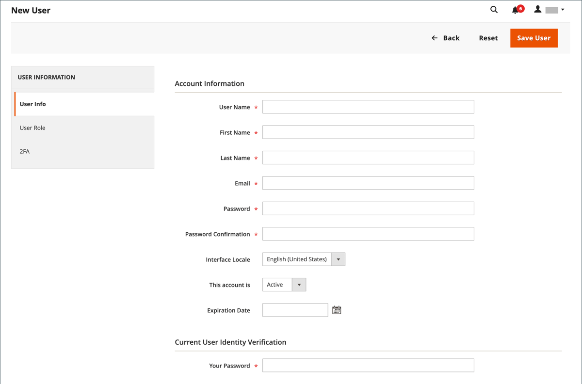 Administrar cuentas de usuario de administrador | Adobe Commerce