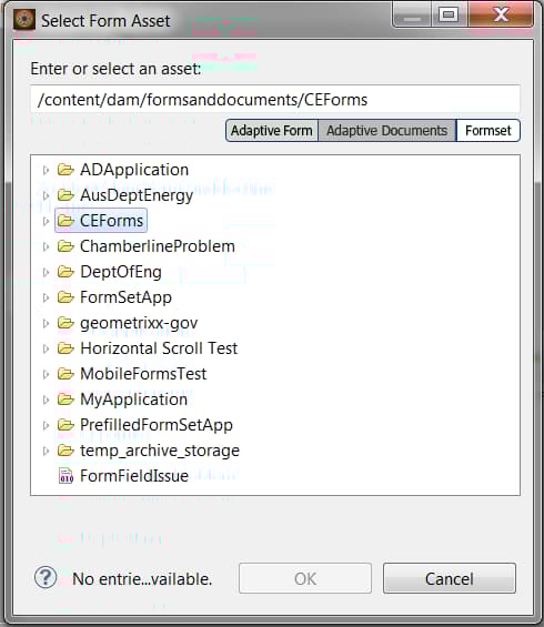 Usar conjuntos de formularios en AEM Forms Workspace | Adobe Experience Manager