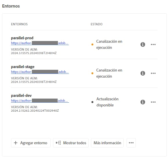Administrar Entornos Adobe Experience Manager