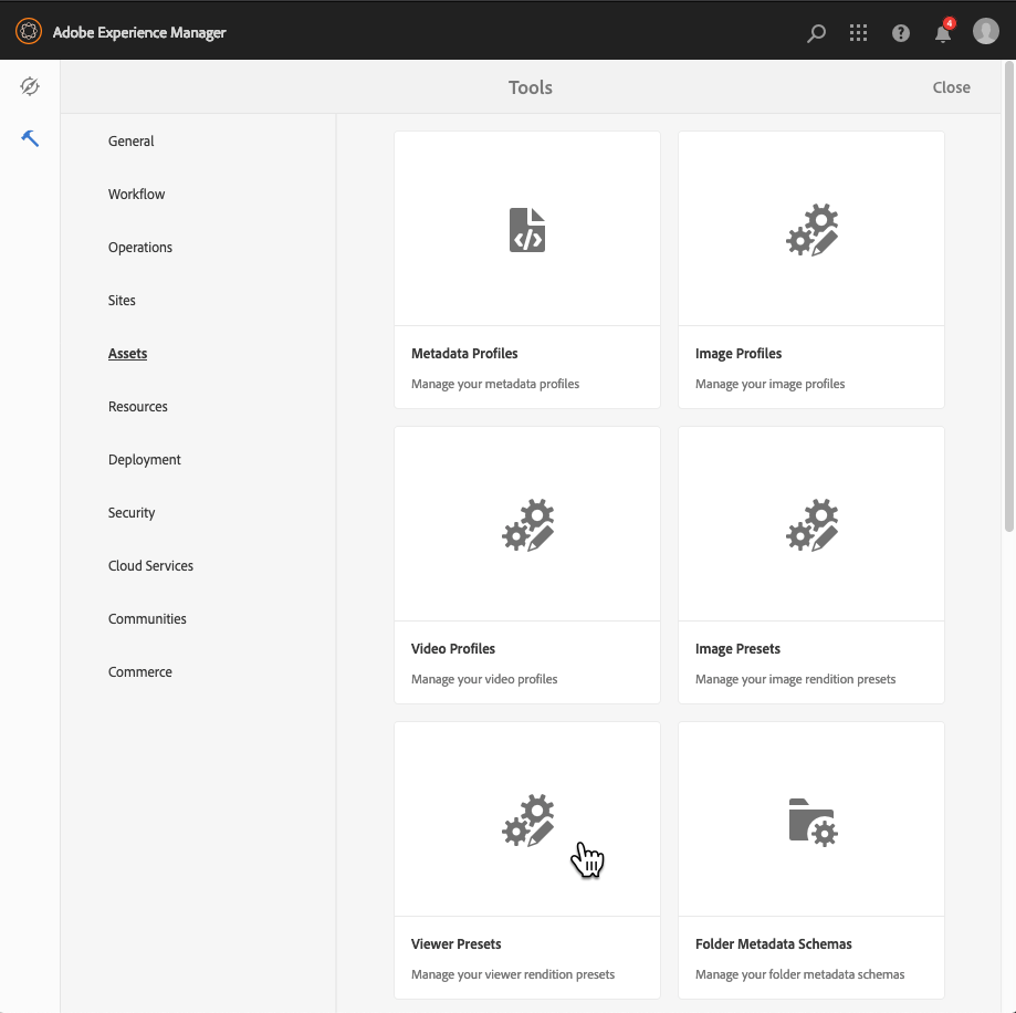 Administrar ajustes preestablecidos de visor | Adobe Experience Manager
