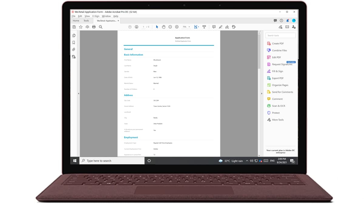 Generación del documento de registro para los formularios adaptables ...