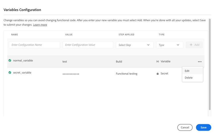 Variables De Canalización En Cloud Manager Adobe Experience Manager