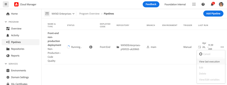 Administrar Canalizaciones Adobe Experience Manager