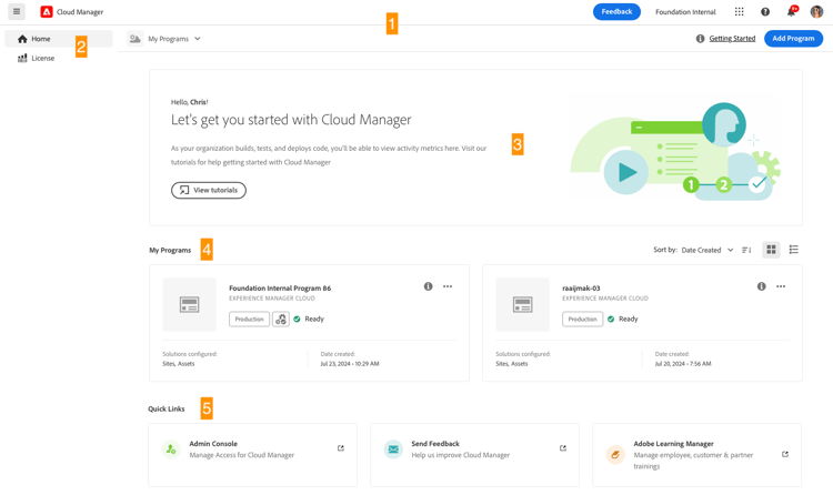 Navegar Por La Iu De Cloud Manager Adobe Experience Manager