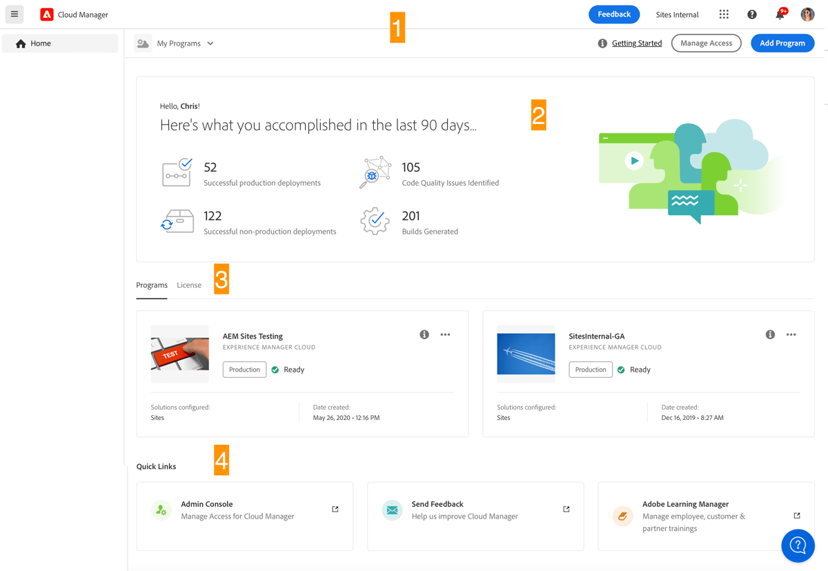 Navegación Por La Iu De Cloud Manager Adobe Experience Manager