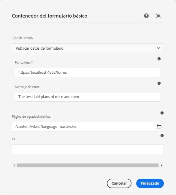 Componente del contenedor de formularios | Adobe Experience Manager