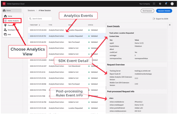 Vista de Adobe Analytics en Assurance | Adobe Experience Platform