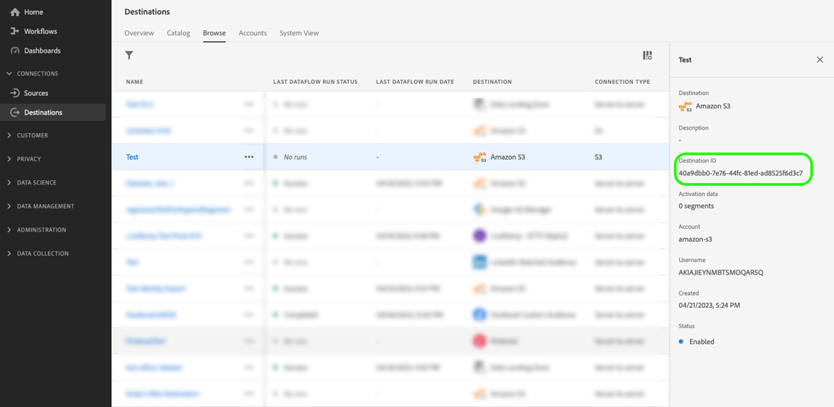 Editar conexiones de destino mediante la API de Flow Service | Adobe ...