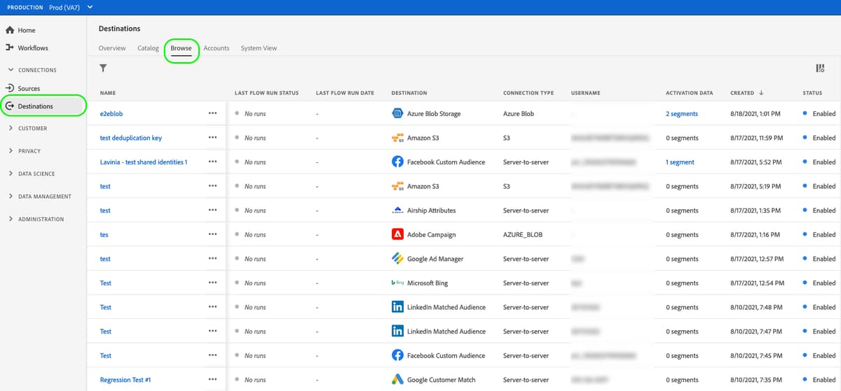 Eliminar destinos | Adobe Experience Platform