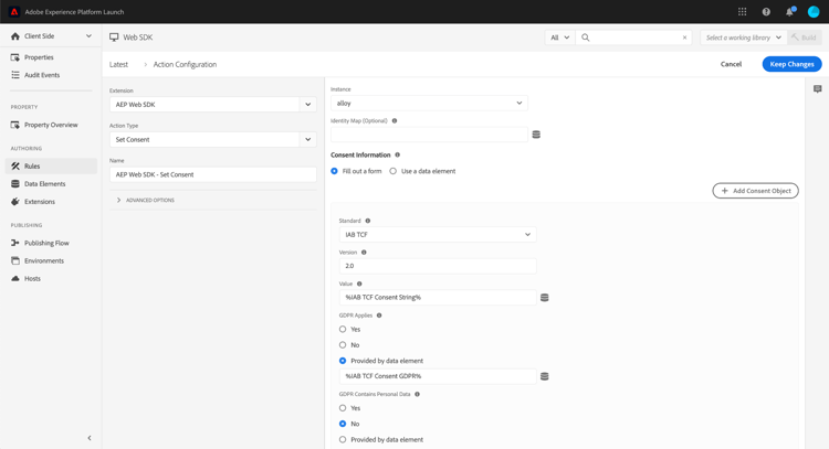 Integración de la compatibilidad con IAB TCF 2.0 mediante etiquetas y la extensión SDK para web ...