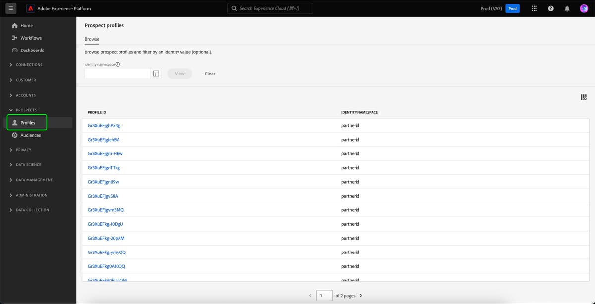 Perfiles de clientes potenciales | Adobe Experience Platform