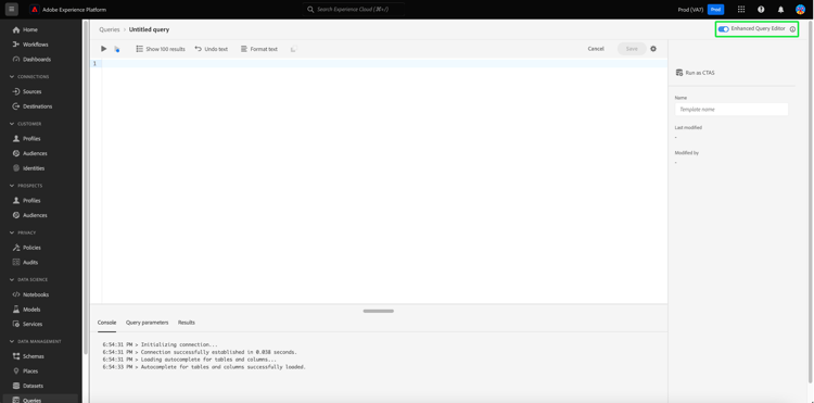 Guía de IU del Editor de consultas | Adobe Experience Platform