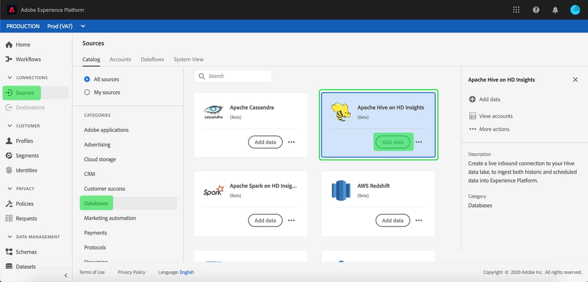 Crear un Apache Hive en la conexión de origen de Azure HDInsights en la ...