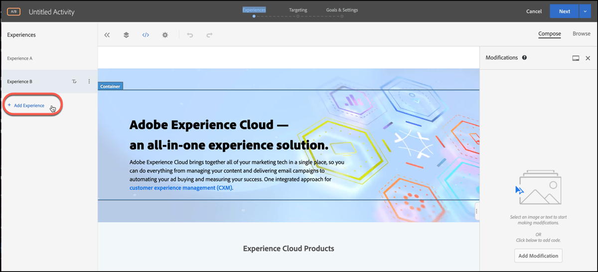 ¿Cómo puedo añadir experiencias en una? Target ¿Actividad A/B? | Adobe Target