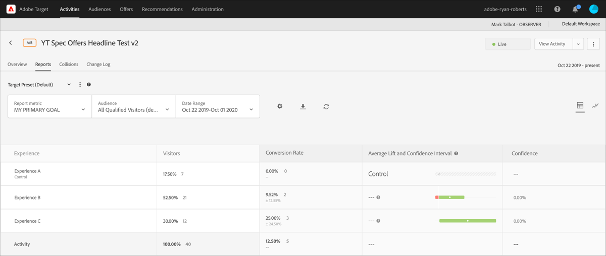 ¿Cómo configuro la configuración de los informes? | Adobe Target